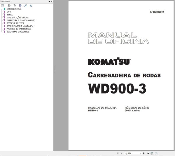 Komatsu Wheel Loader WD900-3 Shop Manual KPBM036902 PT