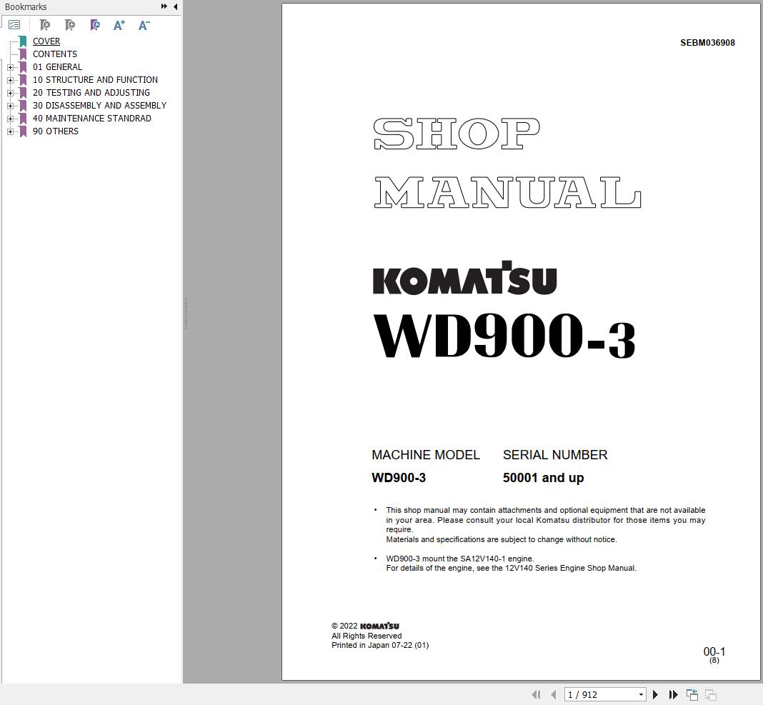 Komatsu Wheel Loader WD900-3 Shop Manual SEBM036908