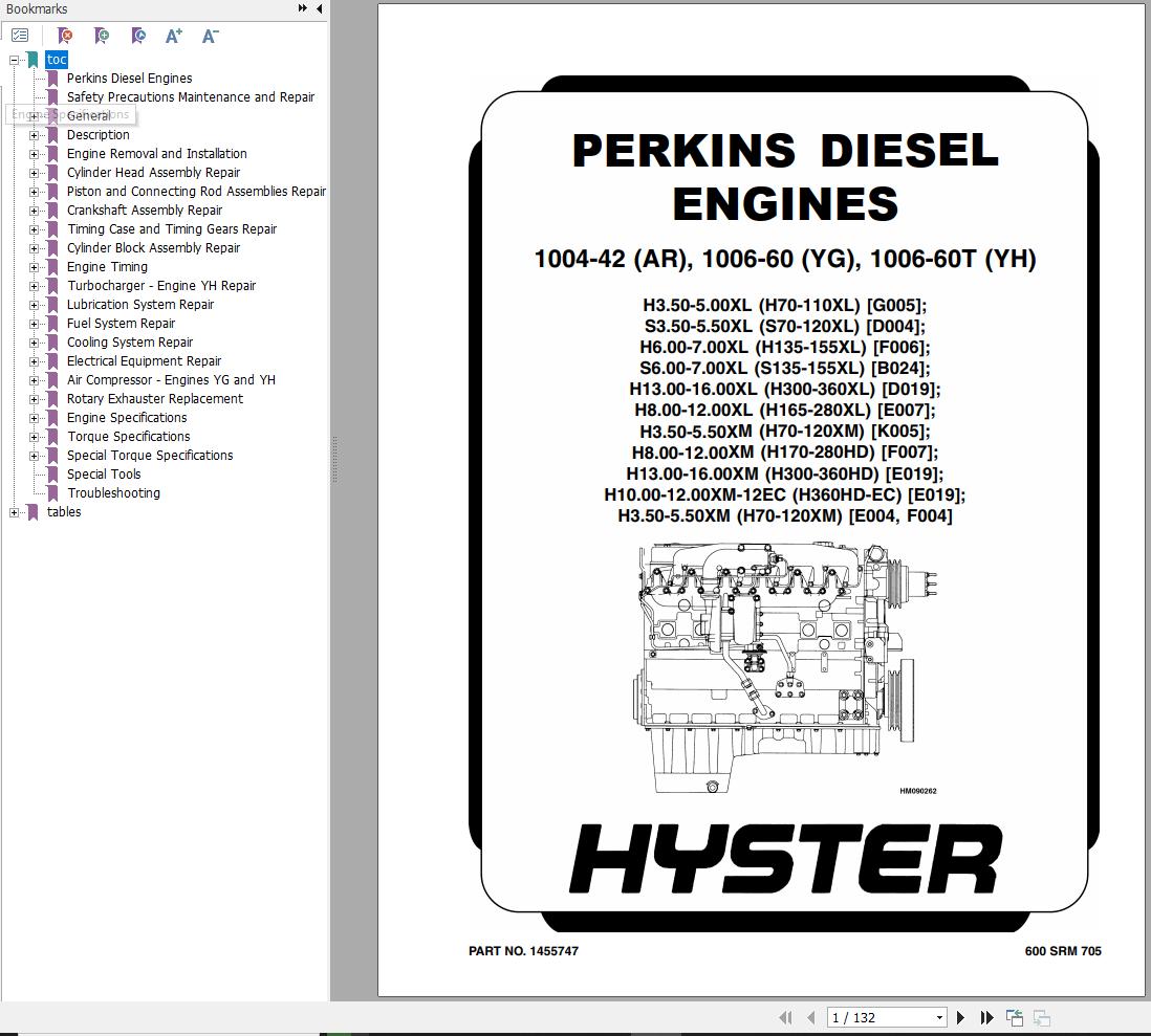 Perkins Diesel Engines 1004-42(AR) 1006-60(YG) 1006-60T(YH) Repair And ...