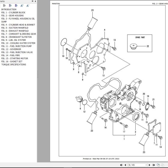 Yanmar Engine 4TNV88-BXBV Parts Manual 50940086