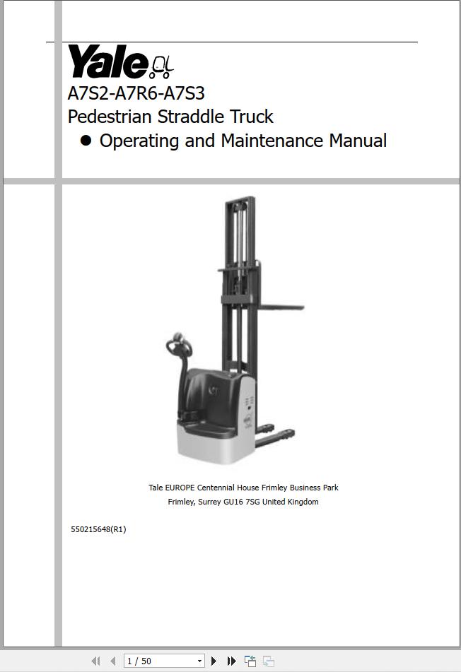 Yale Forklift A7S2 (MS15LUX) Operation Service Manual