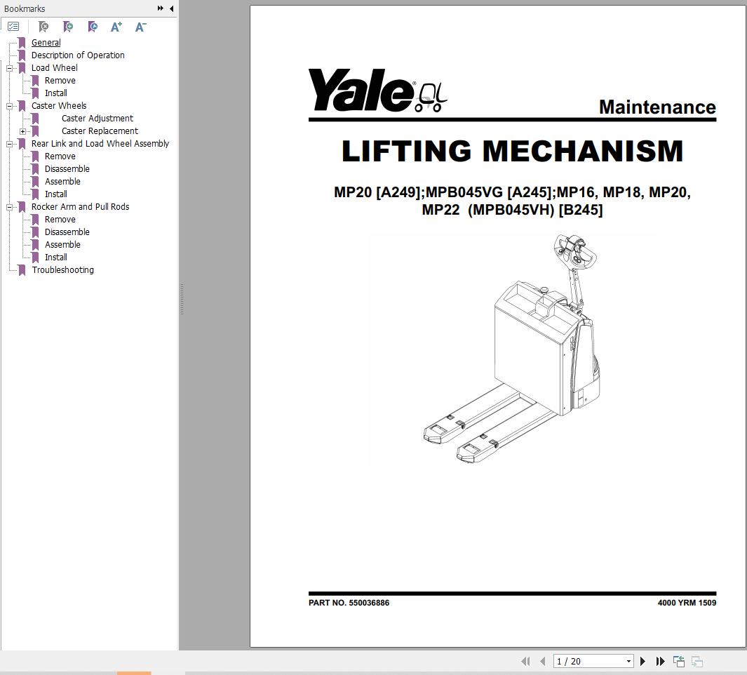 Yale Forklift A245 (MPB045VG) Service Manual