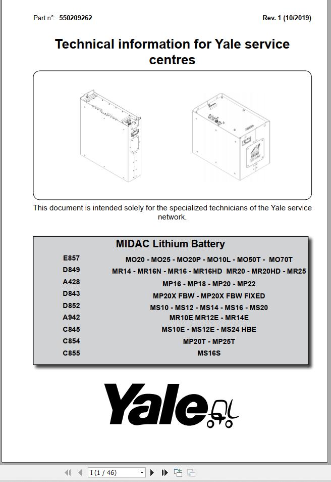 Yale Forklift A428 (MP16 - MP18 - MP20 - MP22) Service Manual
