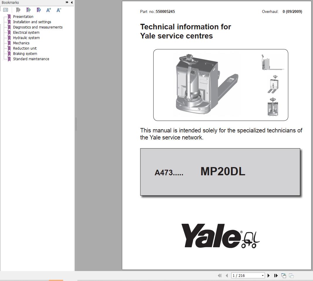 Yale Forklift A473 (MP20DL) Service Manual