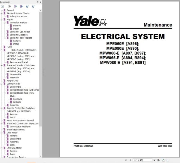 Yale Forklift A890 (MPE080E) Service Manual