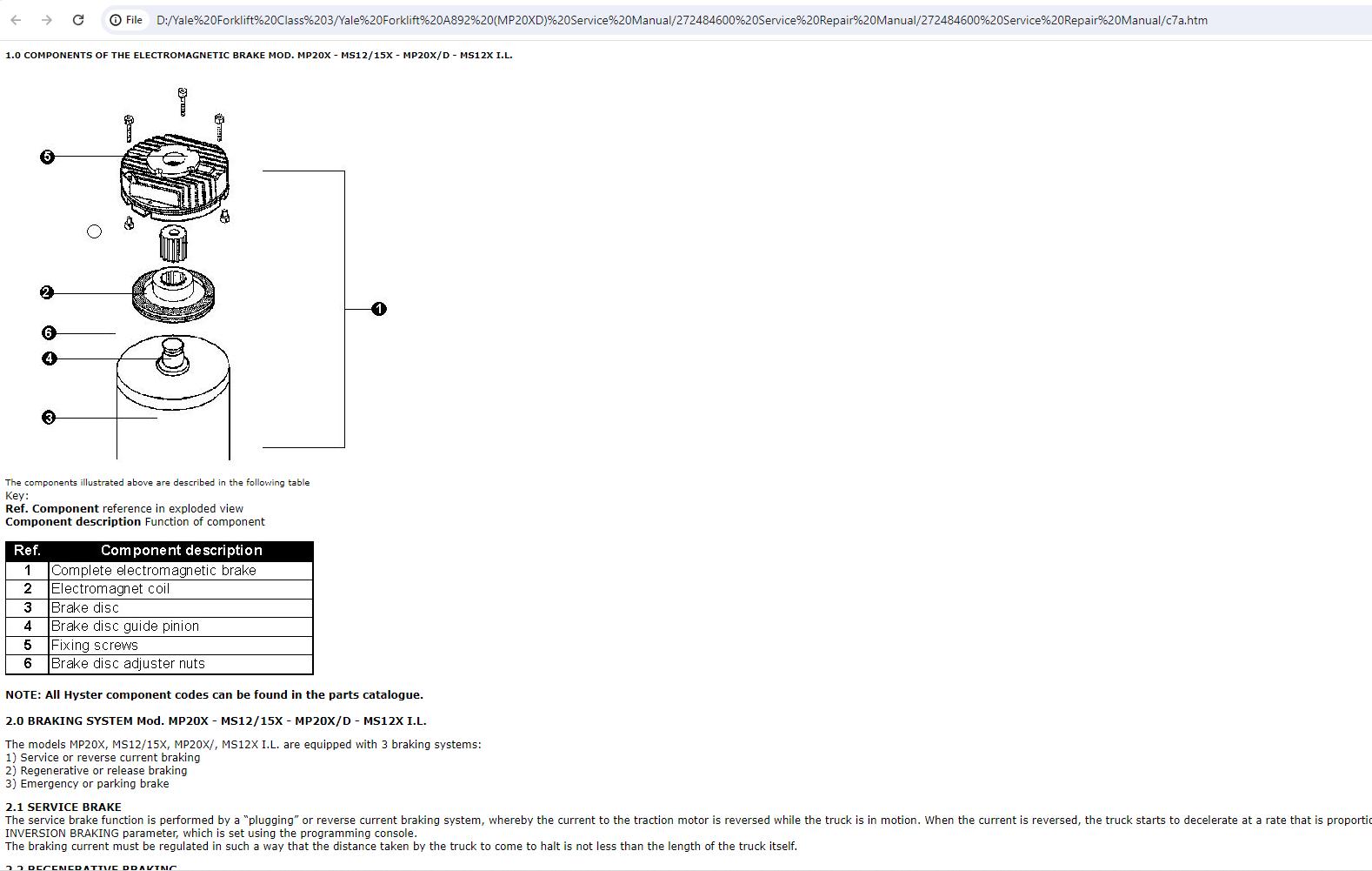 Yale Forklift A892 (MP20XD) Service Manual