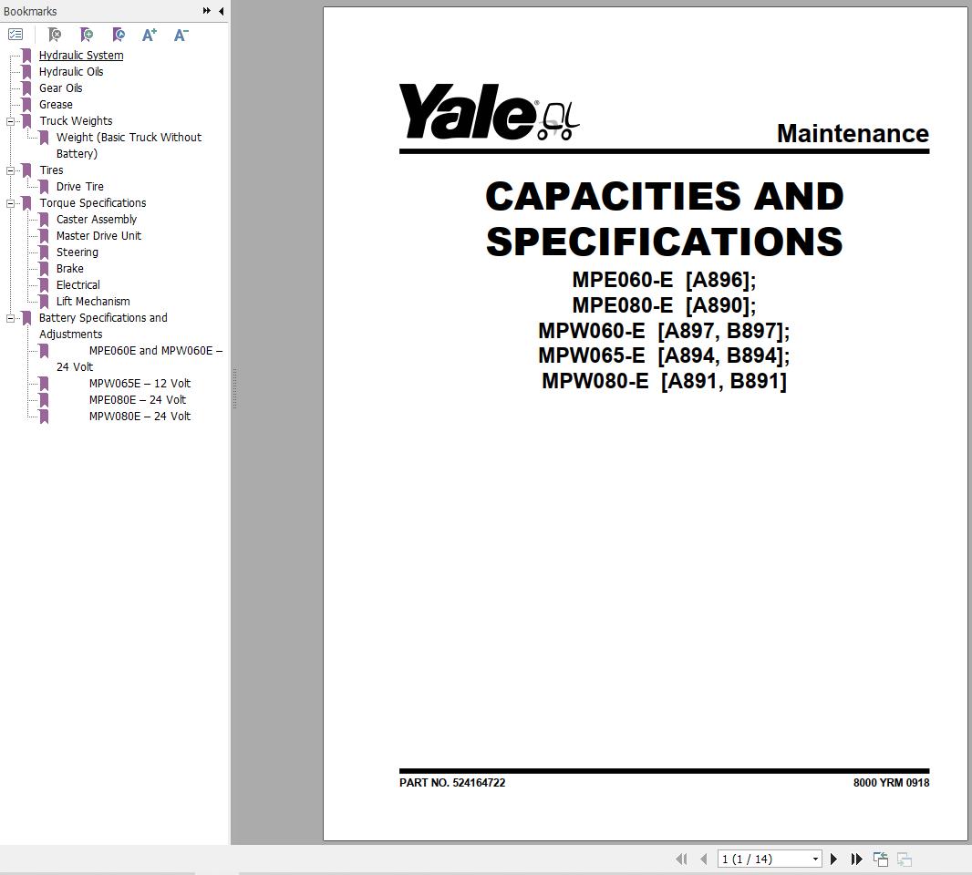 Yale Forklift A896 (MPE060E) Service Manual