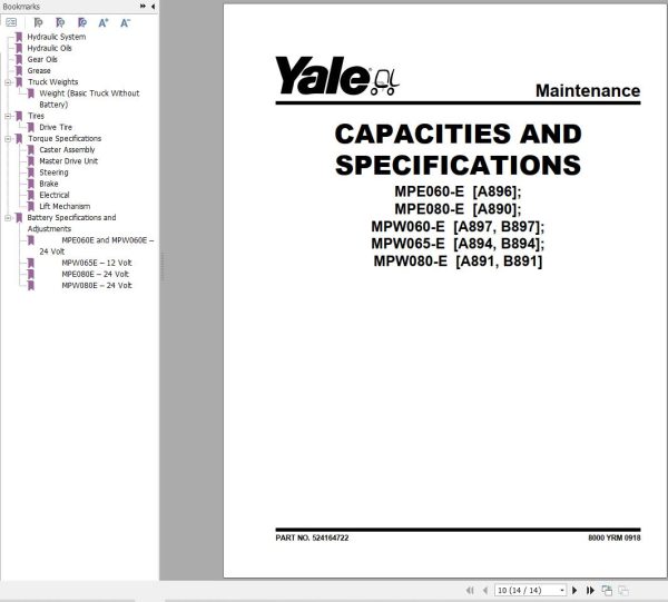 Yale Forklift A897 (MPW060E) Service Manual