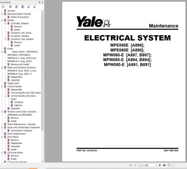 Yale Forklift B897 (MPW060E) Service Manual