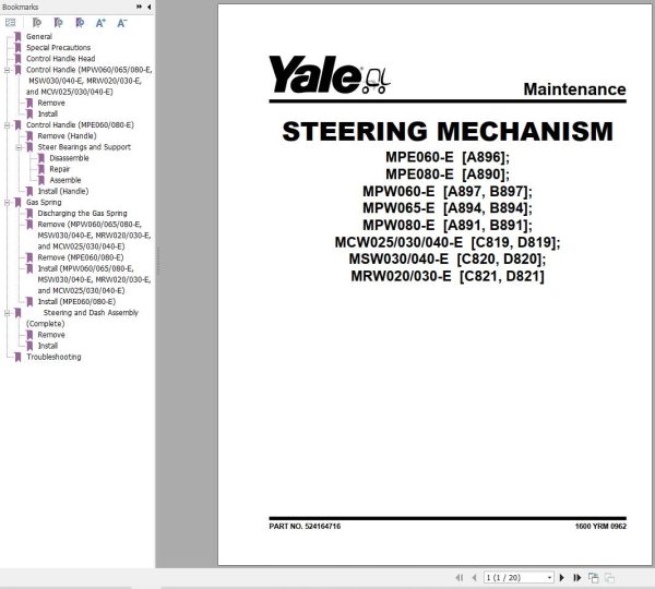 Yale Forklift C821 (MRW020-030E) Service Manual