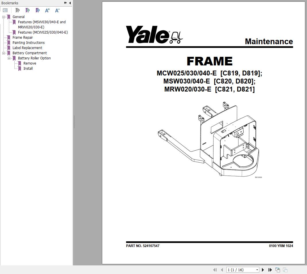 Yale Forklift C821 (MRW020-030E) Service Manual