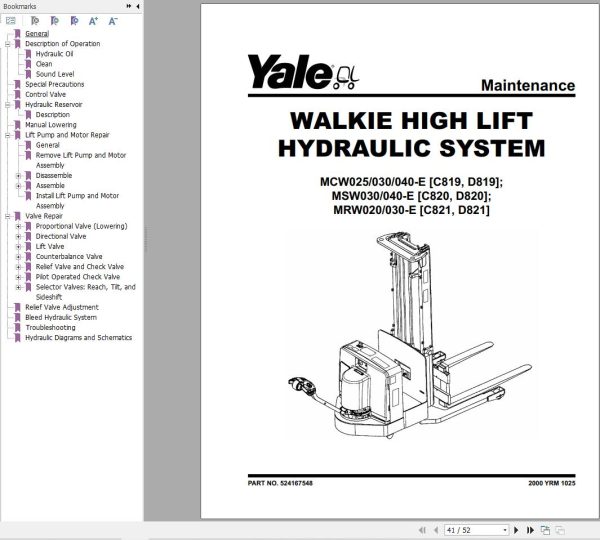 Yale Forklift D819 (MCW025E, MCW030E, MCW040E) Service Manual