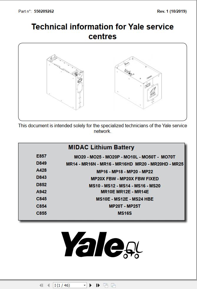 Yale Forklift D852 (MS10 - MS12 - MS14 - MS16 - MS20) Service Manual