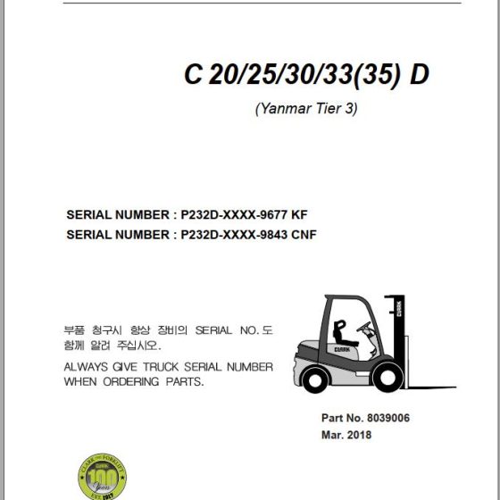 Clark Forklift C20 25 30 32 CL 9855 CNF (HMC Tier 4) Parts Manual