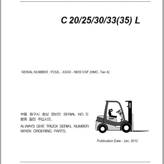 Clark Forklift C20 25 30 33(35) L 9781 KF (HMC Tier 4) Parts Manual