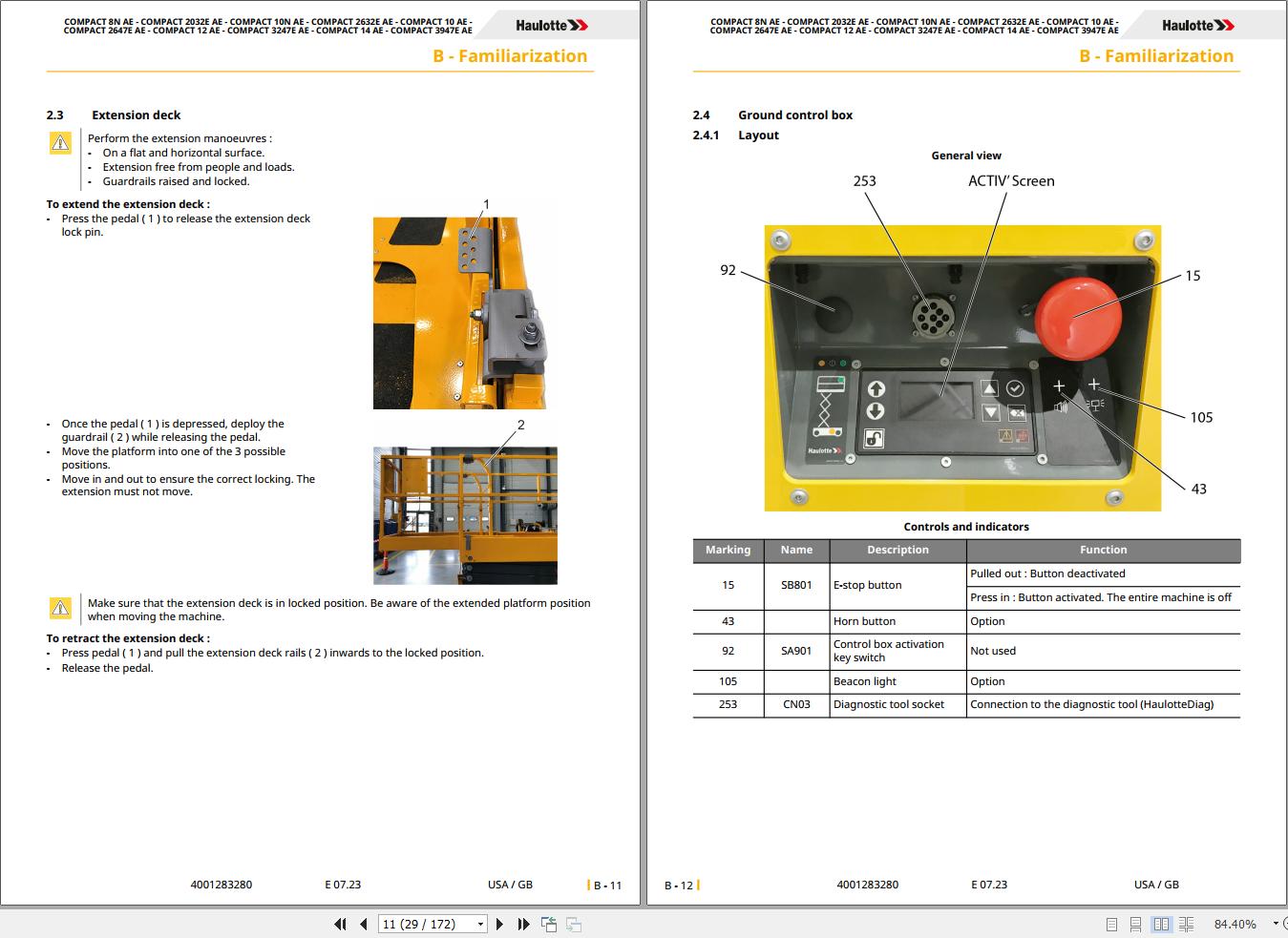 Haulotte Scissor Lift COMPACT 8N AE to COMPACT 3947E AE Operator's Manual 4001283280