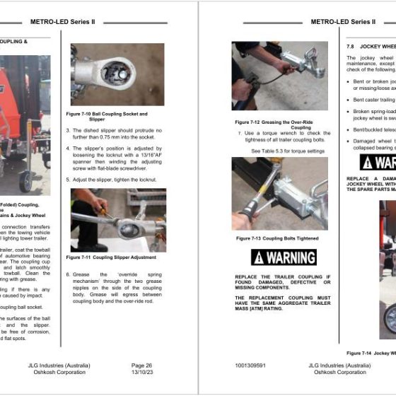JLG Light Towers Metro-LED Service Maintenance Manual 1001309536 2023