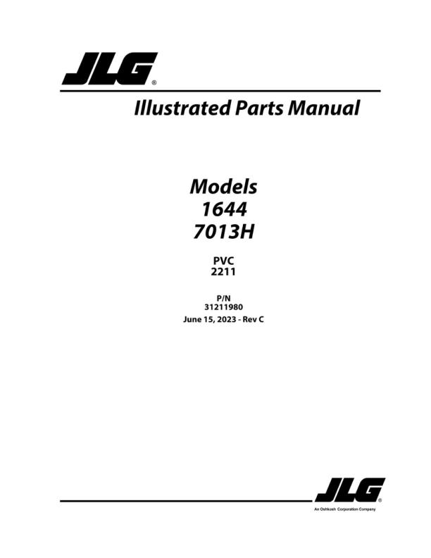 JLG Telehandlers 1644 7013H Parts Manual 31211980 2023 PVC 2211