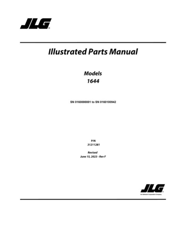 JLG Telehandlers 1644 Parts Manual 31211281 2023