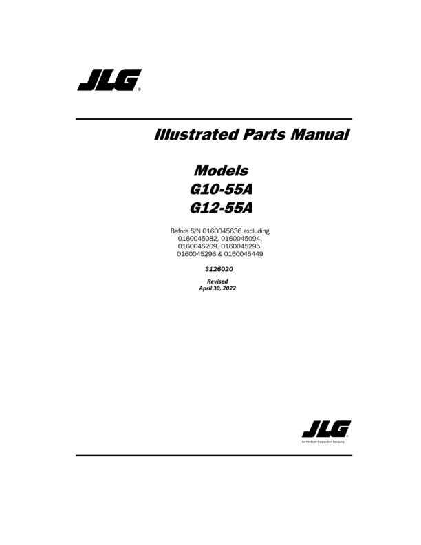 JLG Telehandlers G10-55A G12-55A Parts Manual 3126020 2022