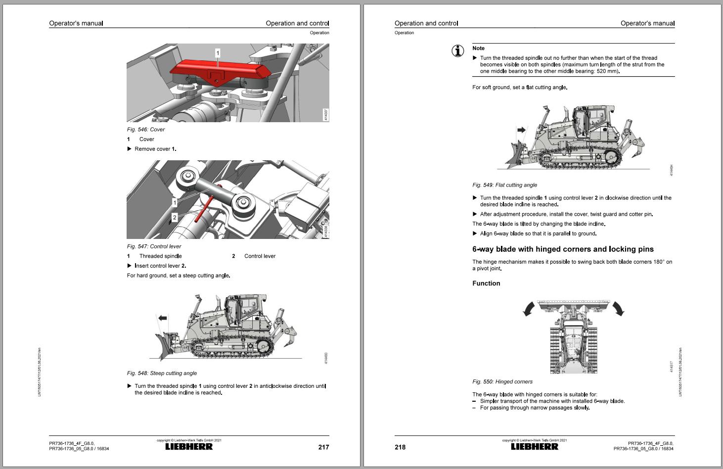 Liebherr Crawler Dozer PR736 Operating Manual 93517477 2021