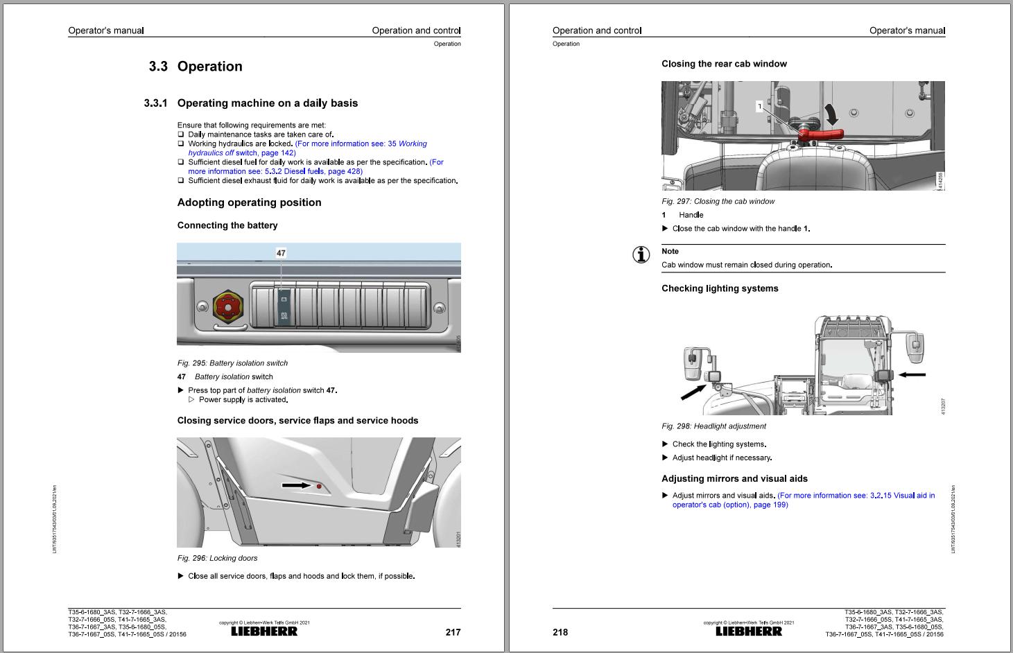 Liebherr Telescopic Handler T32-7 to T41-7 Operating Manual 93517543 2021