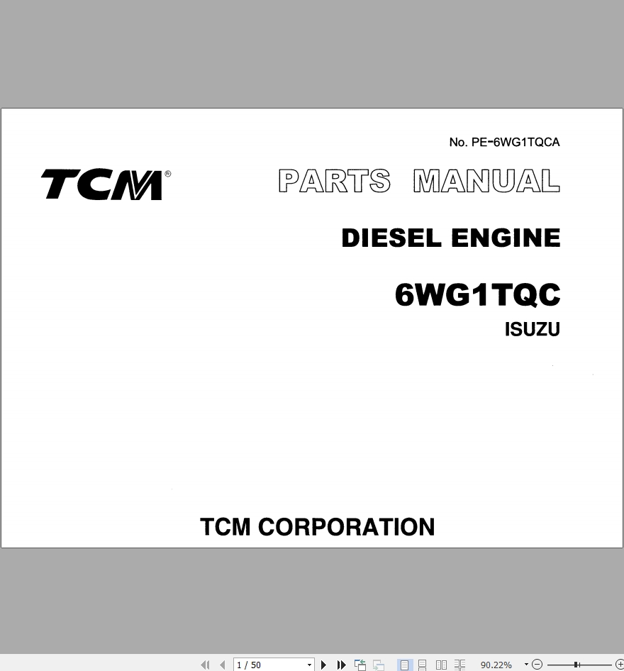 TCM Isuzu Engine 6WC1TQC Parts Manual PE-6WG1TQCA