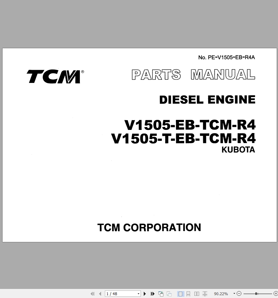 TCM Kubota Engine V1505-EB-TCM-R4 V1505-T-EB-TCM-R4 Parts Manual