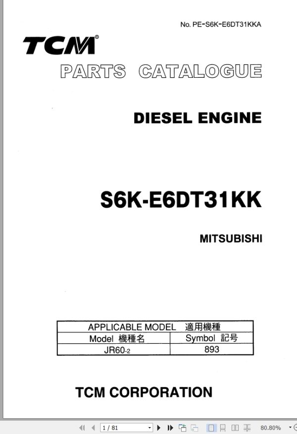 TCM Mitsubishi Engine S6K-E6DT31KK Parts Catalogue PE-S6K-E6DT31KKA EN JP