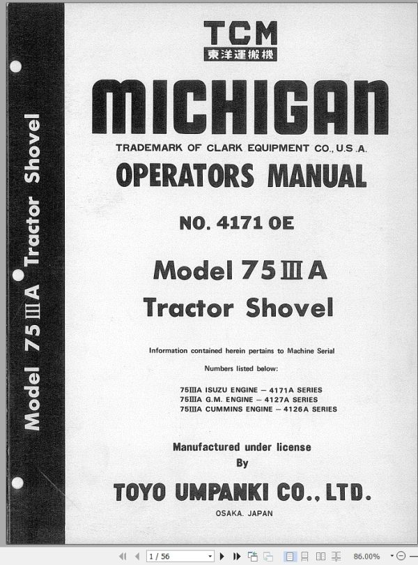 TCM Tractor Shovel 75IIIA Operator's Manual