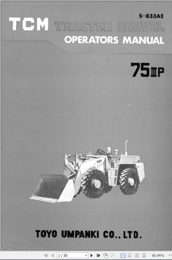 TCM Tractor Shovel 75IIIP Operator's Manual S-833AE