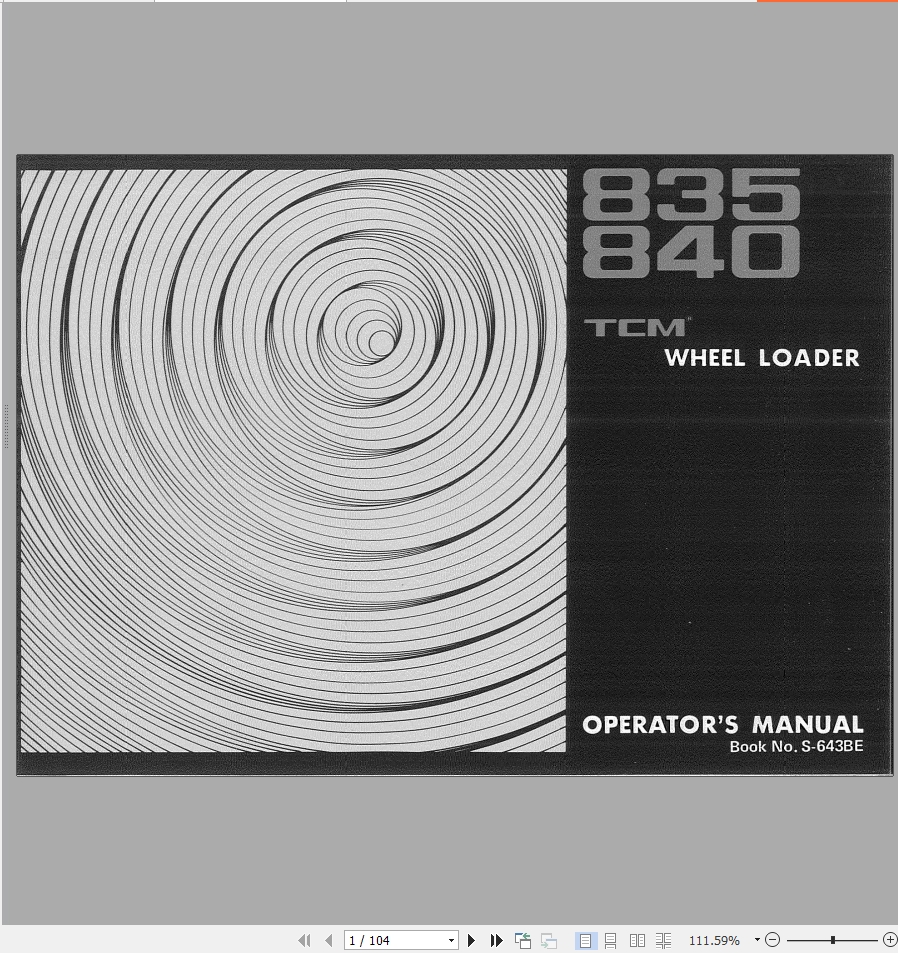 TCM Wheel Loader 835 840 Operator's Manual S-643BE