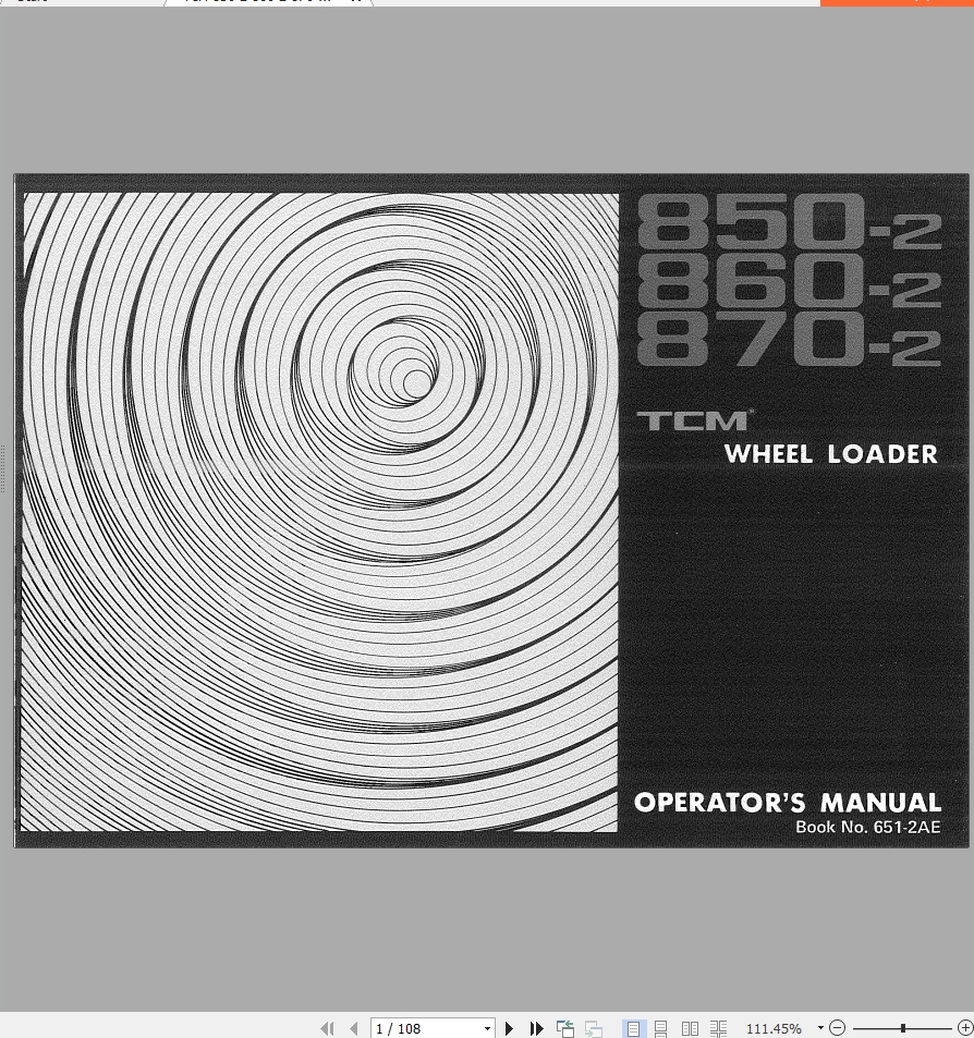 TCM Wheel Loader 850-2 860-2 870-2 Operator's Manual 651-2AE