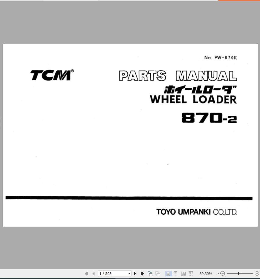 TCM Wheel Loader 870-2 Parts Manual PW-670K EN JP