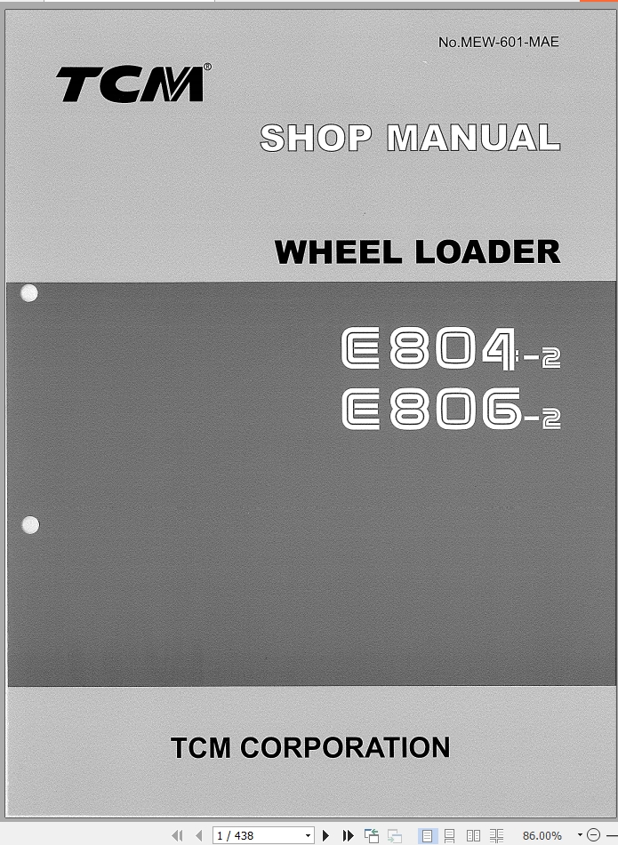 TCM Wheel Loader E804-2 E806-2 Shop Manual MEW-601-MAE