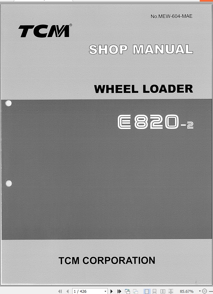 TCM Wheel Loader E820-2 Shop Manual MEW-604-MAE