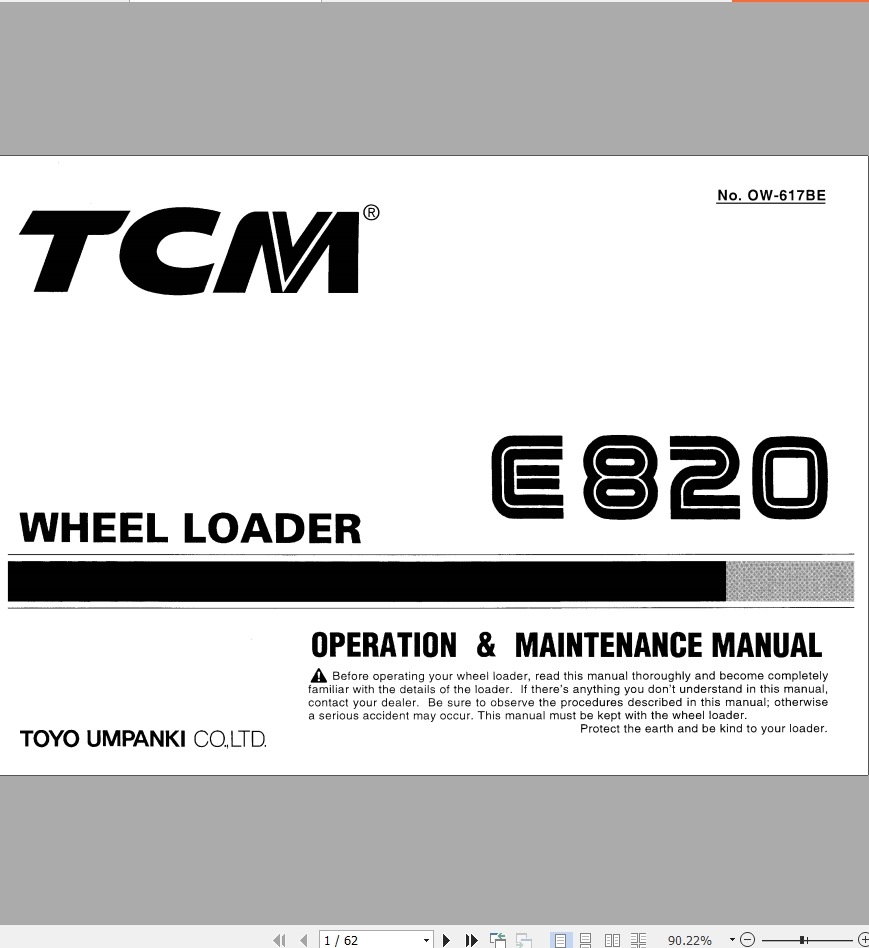 TCM Wheel Loader E820 Operation Maintenance Manual OW-617BE