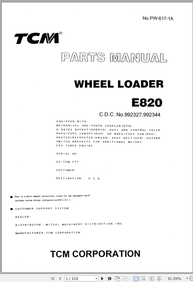TCM Wheel Loader E820 Parts Manual EN JP
