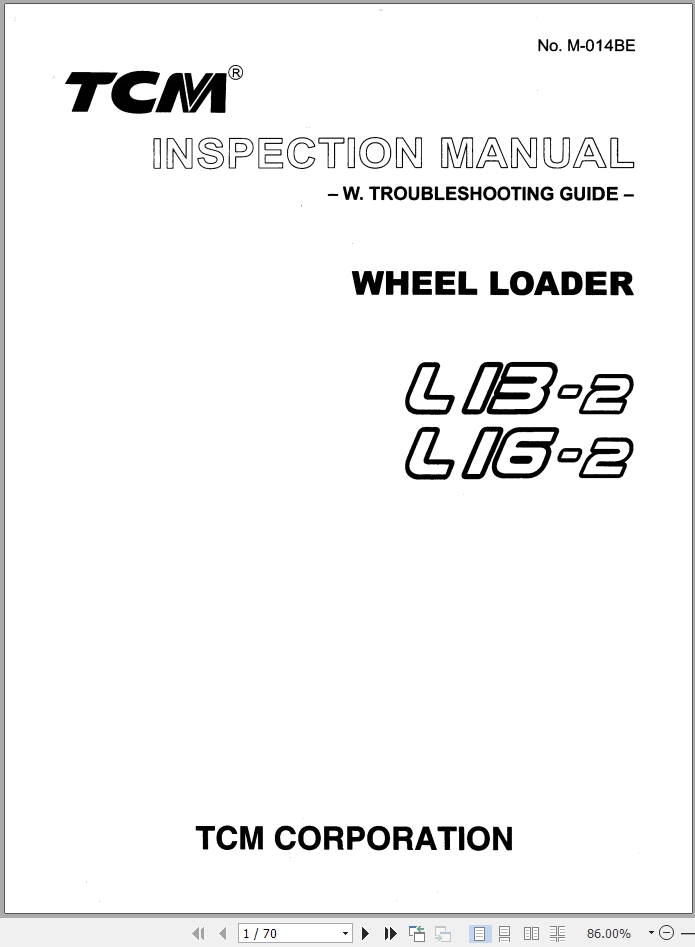 TCM Wheel Loader L13-2 L16-2 Inspection Manual M-014BE
