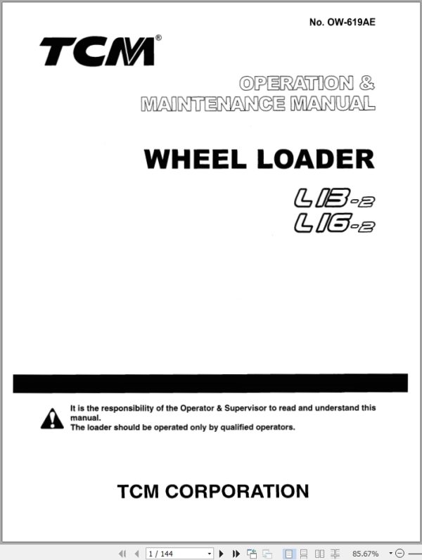 TCM Wheel Loader L13-2 L16-2 Operation Maintenance Manual OW-619AE