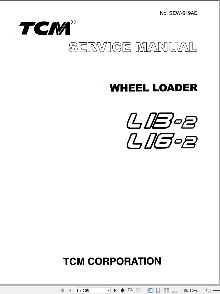 TCM Wheel Loader L13-2 L16-2 Service Manual SEW-619AE