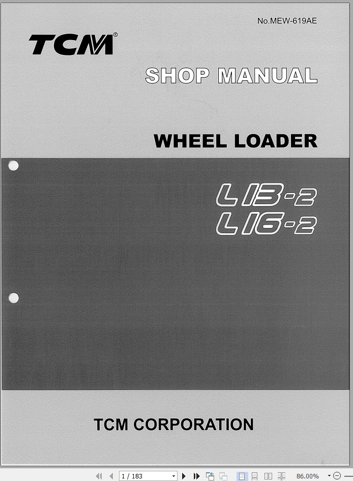 TCM Wheel Loader L13-2 L16-2 Shop Manual MEW-619AE