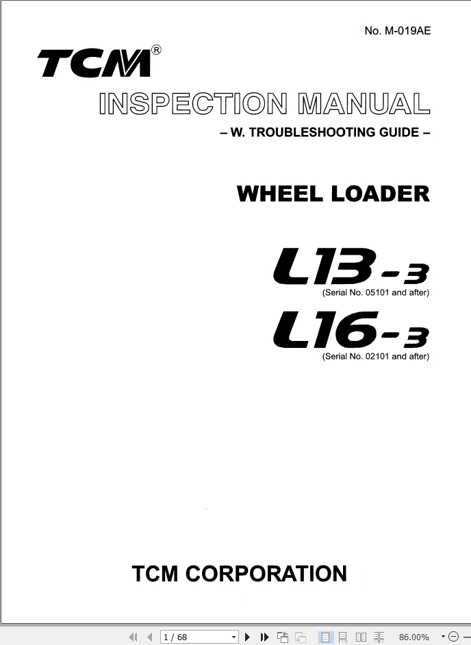 TCM Wheel Loader L13-3 L16-3 Inspection Manual M-019AE