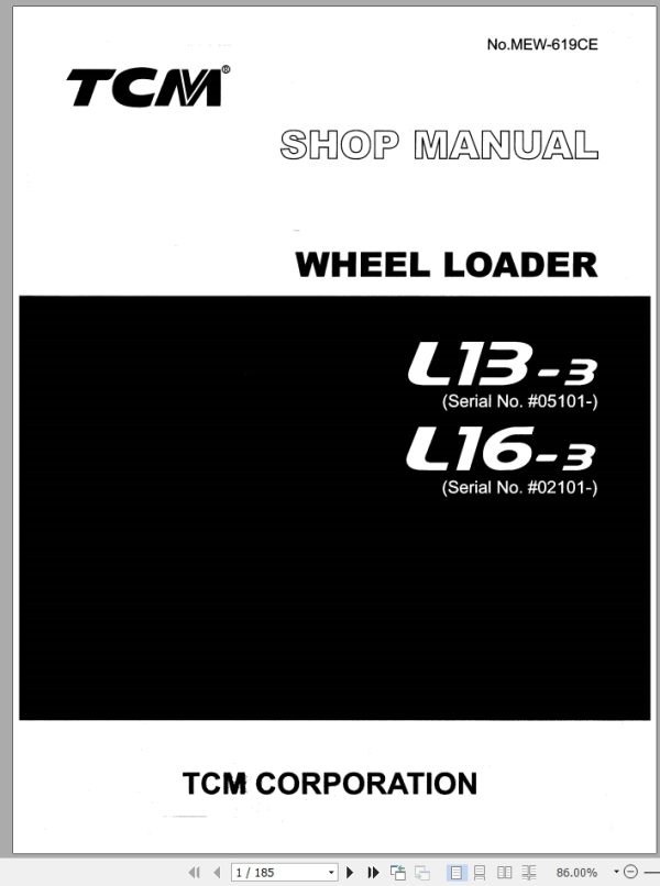 TCM Wheel Loader L13-3 L16-3 Shop Manual MEW-619CE