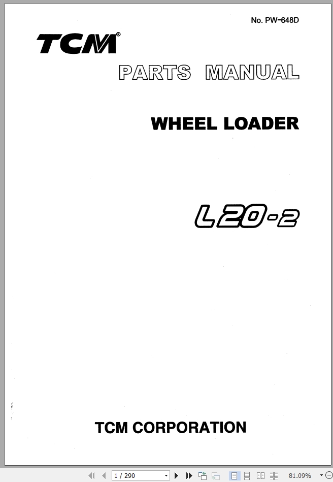 TCM Wheel Loader L20-2 Parts Manual PW-648D