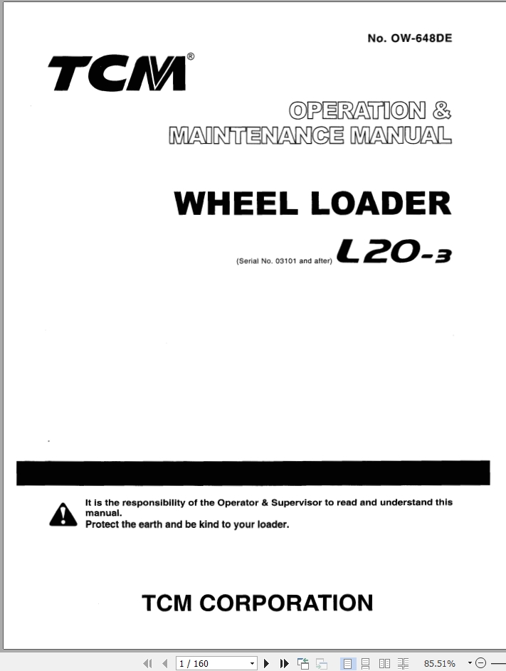TCM Wheel Loader L20-3 Operation Maintenance Manual OW-648DE