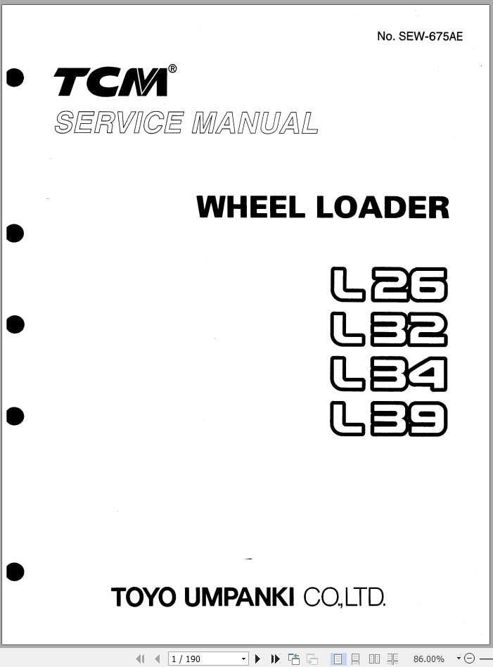 TCM Wheel Loader L26 L32 L34 L39 Service Manual SEW-675AE