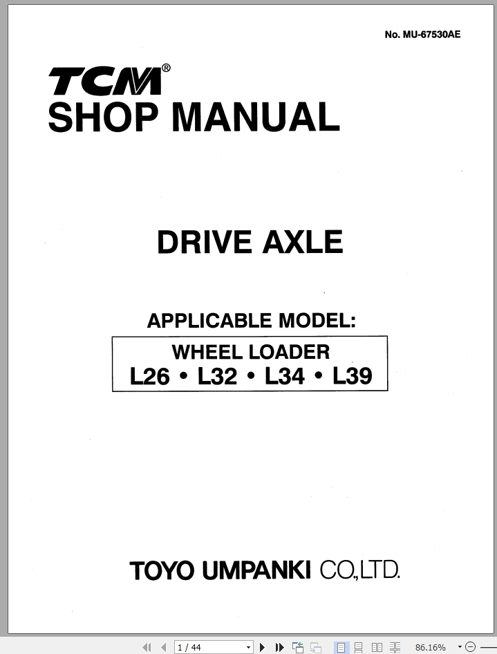 TCM Wheel Loader L26 L32 L34 L39 Shop Manual MU-67530AE