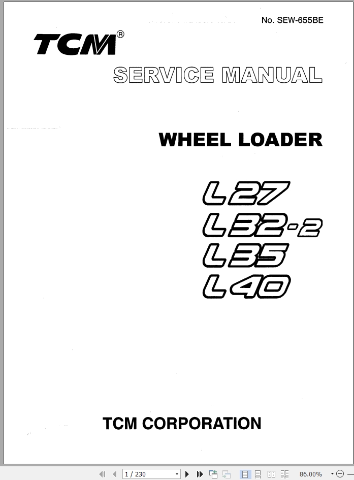 TCM Wheel Loader L27 L32-2 L35 L40 Service Manual SEW-655BE