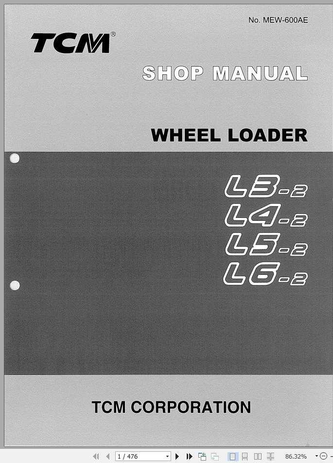 TCM Wheel Loader L3-2 L4-2 L5-2 L6-2 Shop Manual MEW-600AE
